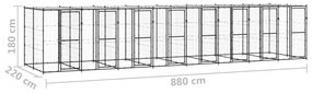 vidaXL Venkovní psí kotec se střechou ocel 19,36 m²