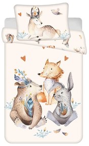 Béžové bavlněné dětské povlečení do postýlky 100x135 cm Animals "Woodland" – Jerry Fabrics