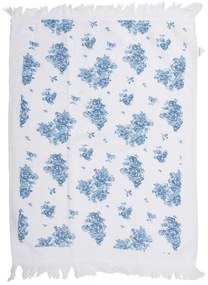 Bílý froté kuchyňský ručník s modrými růžičkami Blue Rose Blooming  - 40*66 cm