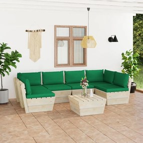 vidaXL 7dílná zahradní sedací souprava z palet + podušky smrkové dřevo [3063595] Barva: Zelená