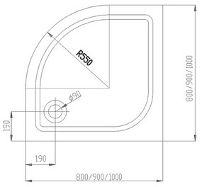 Mereo Lima sprchový kout čtvrtkruh 90 x 90 x 190 cm vanička litý mramor dvoukřídlé lesk chrom Point CK608B22KM