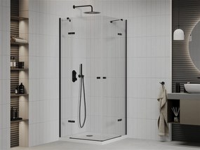 Mexen Roma Duo, sprchový kout 100 (dveře) x 100 (dveře) cm, 6mm čiré sklo, černý profil + sprchová vanička, 854-100-100-70-02-4010B