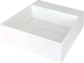Deante Correo, granitové umyvadlo na desku s poličkou pod baterii a krycí deskou 400x400x130 mm, bílá, CQR_AU4M