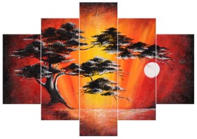 Gario Ručně malovaný obraz Masivní strom při západu slunce - 5 dílný Rozměry: 150 x 105 cm