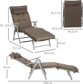 Sonnenliege Strandliege Gartenliege klappbar verstellbar mit Kissen Garten Metall Stoff Braun+Silber 137 x 63,5 x 100,5 cm