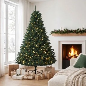 HOMCOM Vánoční strom, 550 teplých bílých LED diod, 1494 větviček, nehořlavý, plast/kov, 180 x 112 cm, zelený
