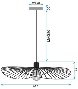 Toolight Toolight, závěsné svítidlo 61cm, 1xE27, APP1841-1CP, černá matná, OSW-07062