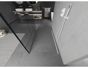 Mexen Kioto, průchozí sprchová zástěna 100 x 200 cm, 8mm sklo čiré/černý vzor, 2x bílá stabilizační rozpěra, 800-100-002-20-78
