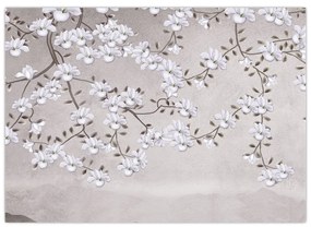Skleněný obraz - Květy v šedivé krajině (70x50 cm)