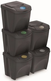 Prosperplast SORTIBOX Sada 5 odpadkových košů 5x25l, antracit IKWB25S5
