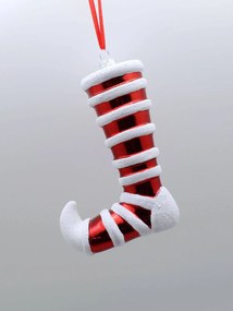 Bílo červená závěsná vánoční ozdoba ponožka 14cm