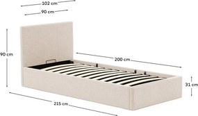 Béžová čalouněná jednolůžková postel s úložným prostorem s roštem 90x200 cm Nahiri – Kave Home