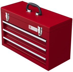 DURHAND box na nářadí prázdný 51x22x32cm se 3 zásuvkami a horní přihrádkou, rukojetí a zámkem, robustní ocelový box na nářadí v červené barvě | Aosom…