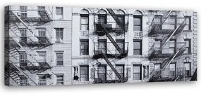 Obraz na plátně Newyorské schodiště černé a bílé - 90x30 cm