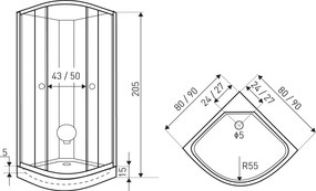 Novoterm Sprchový box čtvrtkruhový NV-Evora 80 W, 80x80 bílý
