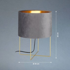 Stolní lampa Aura, sametové stínidlo, výška 32 cm, šedá barva