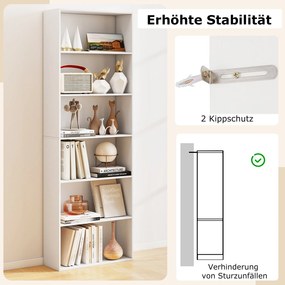 Costway 178 cm knihovna s 2 sady proti převrácení volně stojící stojanová