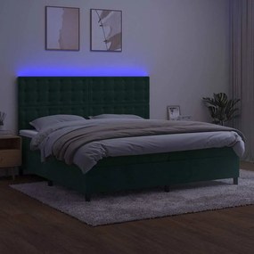 Box spring postel s matrací a LED tmavě zelená 200x200 cm samet 3136386