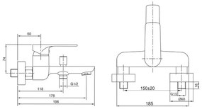Vanová nástěnná páková baterie Senja B.65.01.BN.CZ-CH Hydroland