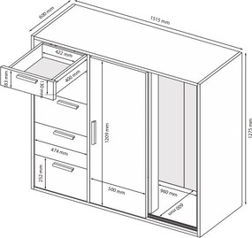 Komoda 2dv 5šx (Bílá / Dub artisan) Case