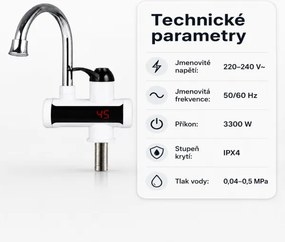 Průtokový ohřívač vody 3300 W s LCD displejem PW15419