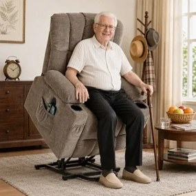 HOMCOM Televizní křeslo s pomocí při vstávání, elektrické relaxační křeslo s masáží a vyhříváním, funkce ležení, USB porty, hnědé