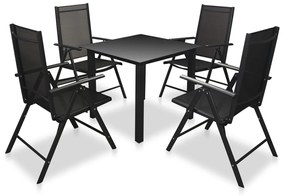 vidaXL 5dílný zahradní jídelní set se skládacími židlemi hliník černý