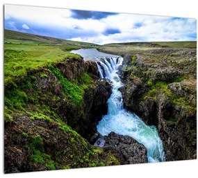 Skleněný obraz vodopádu mezi skalami (70x50 cm)