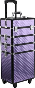 HOMCOM Profesionální Make-up Kufr s Univerzálními Kolíky, Různé Úrovně, Rozšiřitelná Rukojeť, Make-up Trolley Hliníková Slitina 33.5x23x76/95.5 cm Fi…
