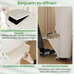 Costway 42 L kuchyňský odpadkový koš s víkem 3patrový odpadkový koš s 2