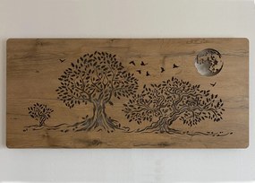 Li-Go "Tři duby a měsíc" světelný obraz s baterií 90x40cm varianta: ovládání na obraze včetně dálkového ovladače, provedení: bříza