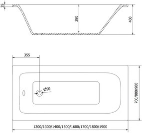 Mexen Vega obdélníková vana 180 x 80 cm s pláštěm 1-křídlovou zástěnou 50 cm, Černý vzor - 550118080X9505007077