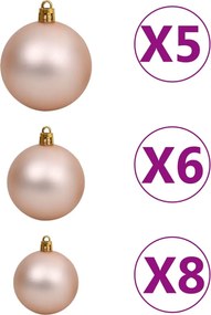 vidaXL Umělý vánoční stromek s LED a sadou koulí 120 cm 230 větviček [3077573] Barva: green and rose