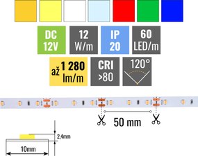 LED Solution LED pásek 12W/m 12V bez krytí IP20 Barva světla: Studená bílá 07703