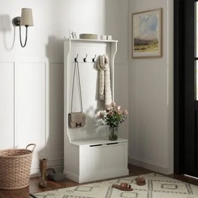 HOMCOM botník s úložnou lavicí, 4 háčky, moderní styl, 71,5x39,5x170 cm, bílá