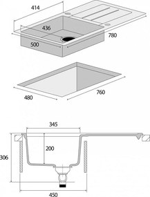 Concept NB Granitový dřez s odkapem DG10C45dg Cubis TMAVĚ ŠEDÝ