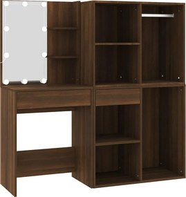 LED toaletní stolek se skříňkami hnědý dub kompozitní dřevo 3120190