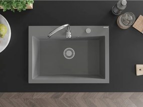 Mexen Elix, 1-korový granitový dřez 700 x 500 mm, šedá, chromový sifon, 6526701005-71