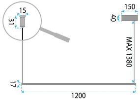Toolight Toolight, LED závěsné osvětlení 120cm, 15W, 3000K, LHJ031-CP, černá matná, OSW-50014