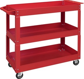 DURHAND vozík na nářadí s kolečky, ocelový vozík s 3 skladovacími policemi a bočním madlem pro mechanickou garáž, nosnost 150 kg, 83x35,3x76 cm, červ…