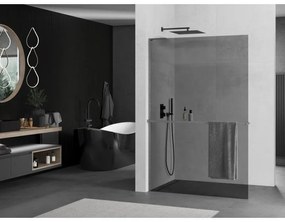 Mexen Kioto+ L, sprchová zástěna Walk-In s poličkou a věšákem 90 x 200 cm, 8mm šedé sklo, grafitový profil, 800-090-123-66-40