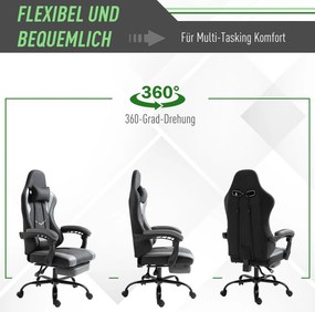 Herní křeslo Vinsetto, výškově nastavitelné, s opěrkou hlavy a bederním polštářem, ergonomické, do 120 kg, s podnožkami, černé | Aosom.de