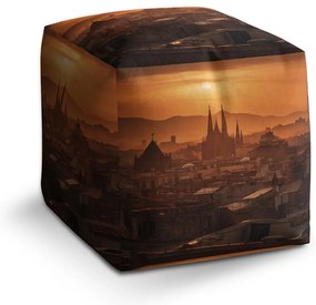 Sablio Taburet Cube Barcelona Night Skyline: 40x40x40 cm