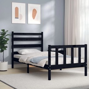 vidaXL Rám postele s čelem 90 x 190 cm masivní dřevo [3192002] Barva: Černá