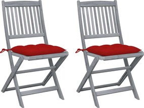 vidaXL Skládací zahradní židle s poduškami 2 ks masivní akáciové dřevo [3064553] Barva: Červená
