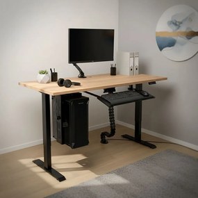 Výškově nastavitelný stůl OfficeTech A, 160 x 80 cm, černá podnož, buk