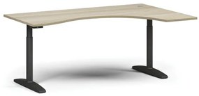 Výškově nastavitelný stůl OBOL, elektrický, 675-1325 mm, ergonomický pravý, deska 1800x1200 mm, černá zaoblená podnož, dub přírodní