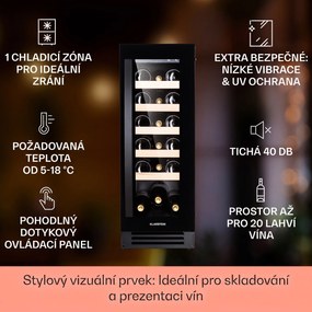 Klarstein Vinovilla 20, vestavná vinotéka, 50 l/20 lahví, skleněné dveře, nerezová ocel