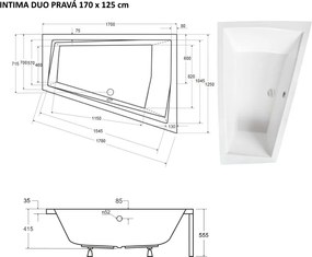 Besco Intima Duo asymetrická vana 170 x 125 cm pravá bílá VANINTID17P