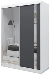 Skříň s posuvnými dveřmi a zrcadlem GRACJA + Tichý dojezd, 160x216x61, bílá/grafit